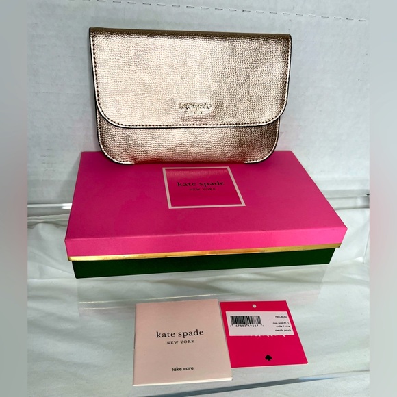 kate spade | Bags | Kate Spade Make It Mine Pouch Metallic Rose Gold ...